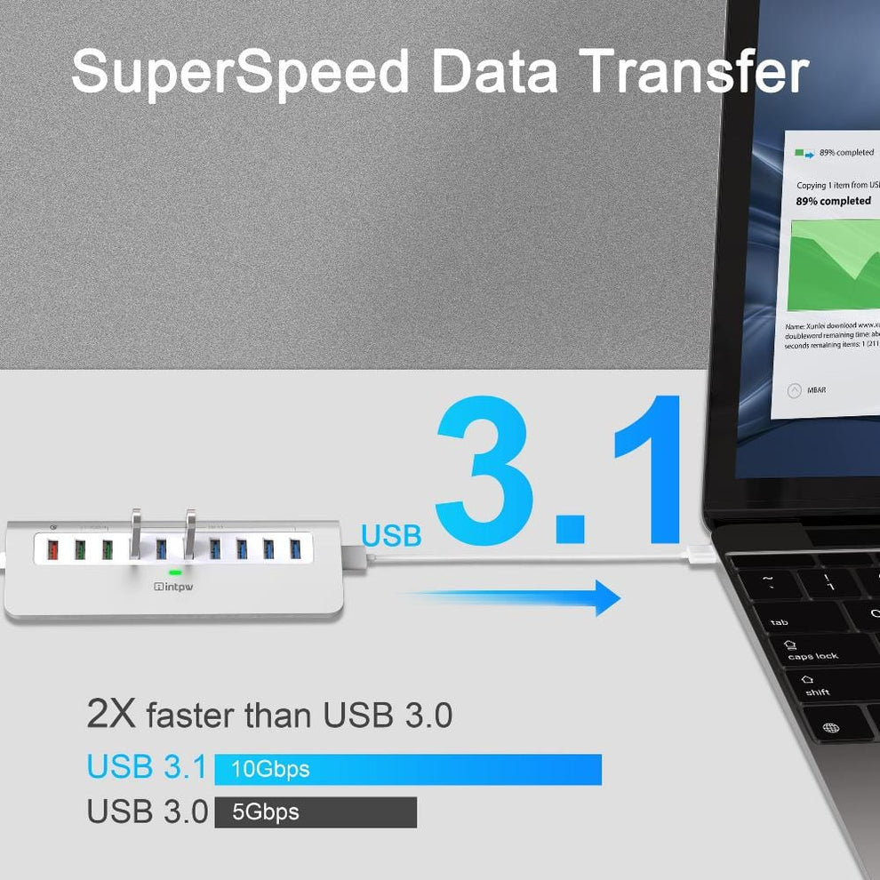 intpw YH6S Powered USB Hub (10-in-1) - USB 3.1 10Gbps Adapter